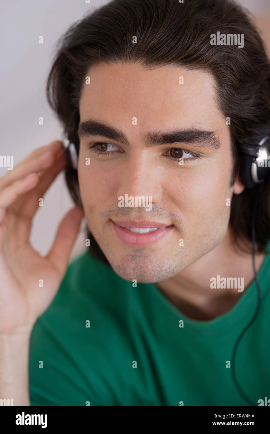 Young man with headphones Stock Photo - Alamy