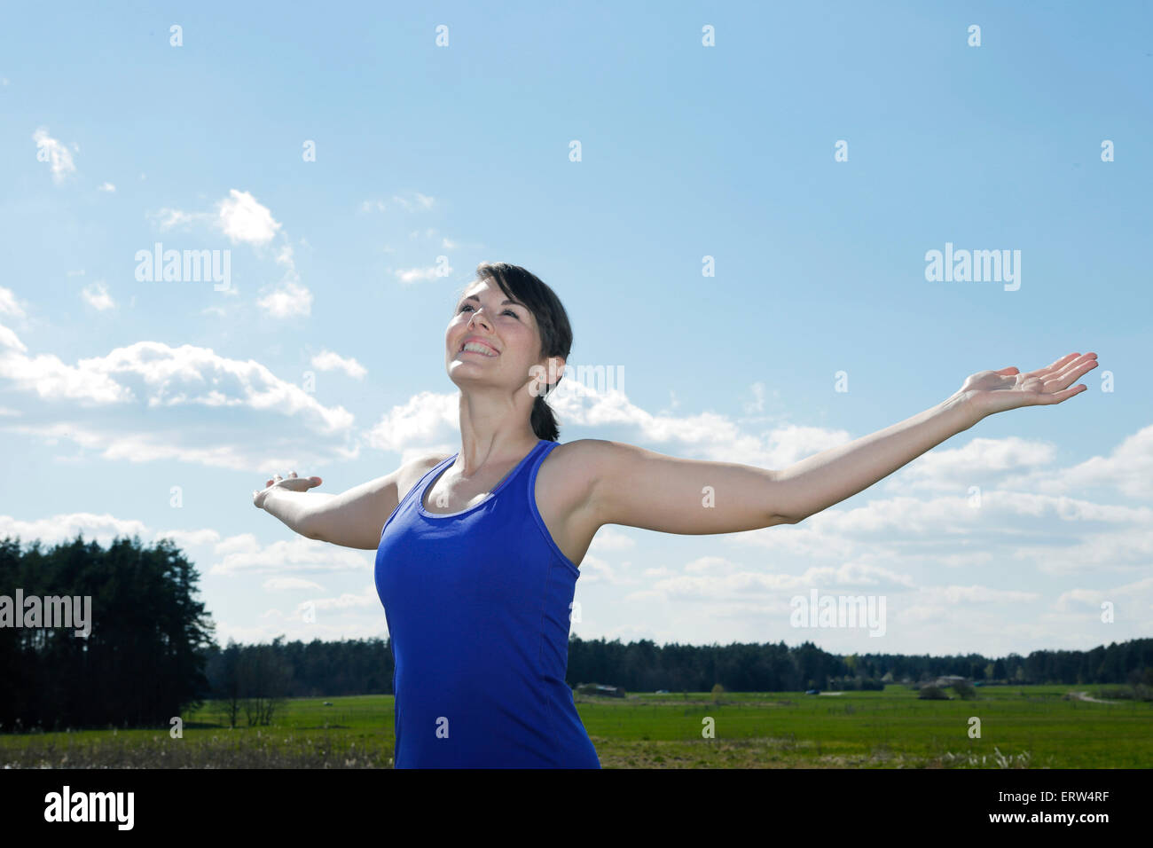 Woman arms wide forest hi-res stock photography and images - Alamy