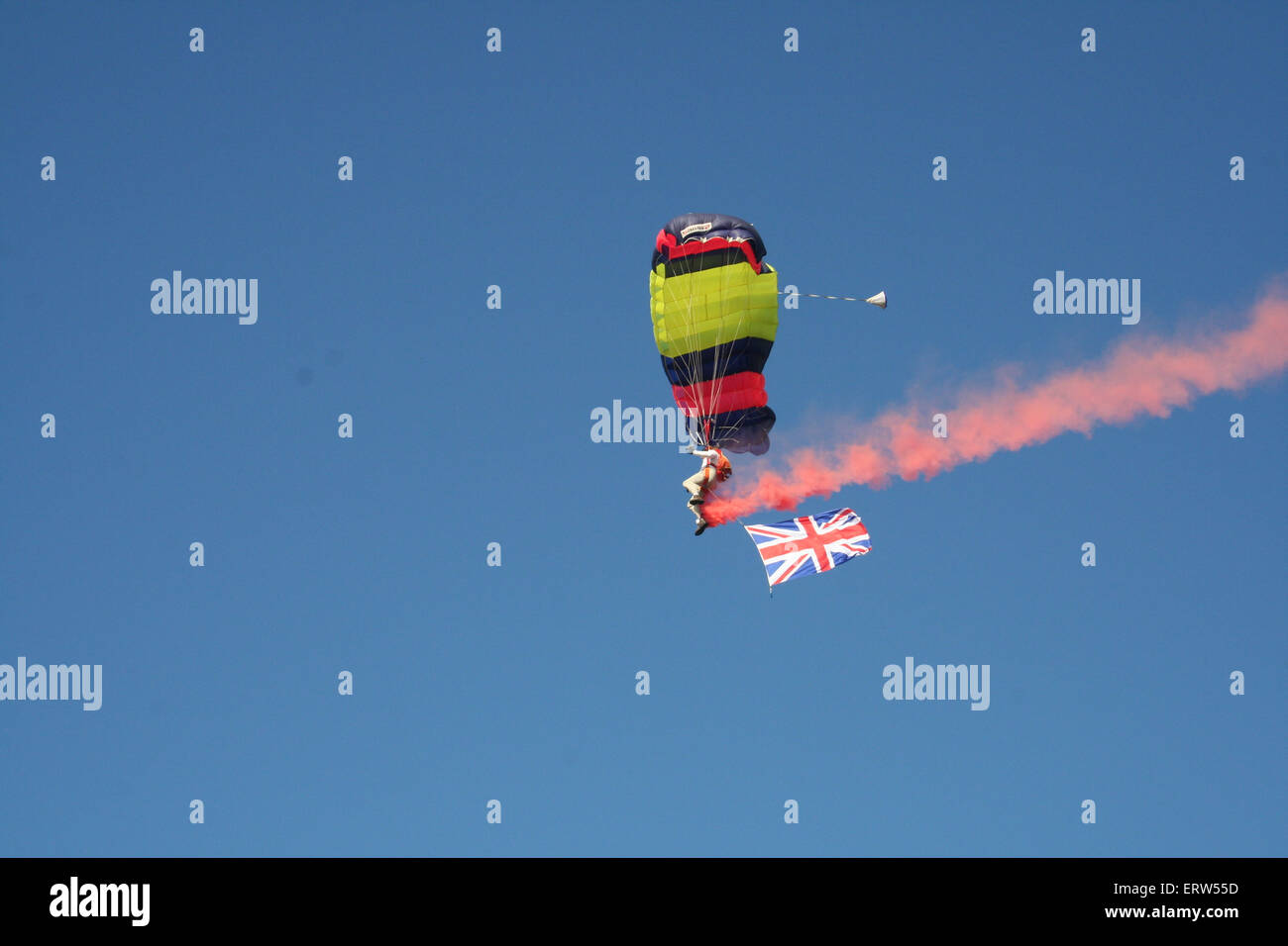 Parachutist jumping for the D-Day festival. Normandy France Stock Photo ...