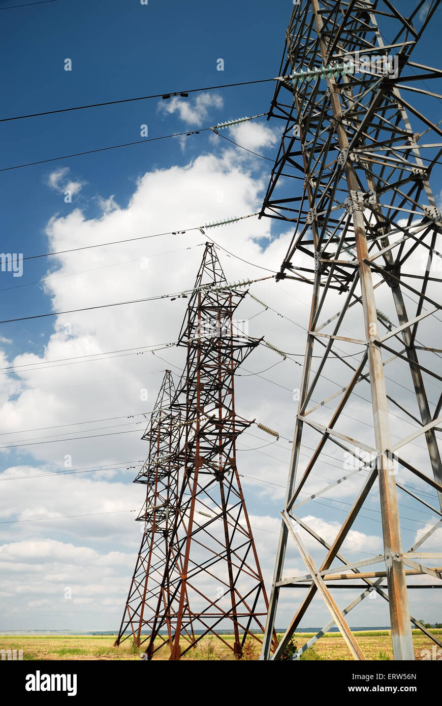 High voltage electric line at the field Stock Photo - Alamy