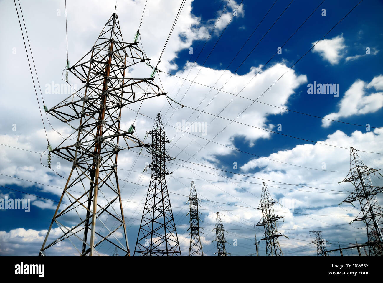 High voltage electric line at the field Stock Photo - Alamy