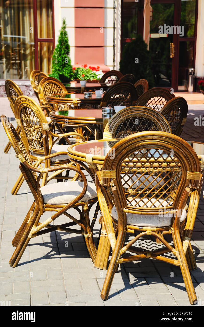 Interior of a summer open-air cafe Stock Photo - Alamy