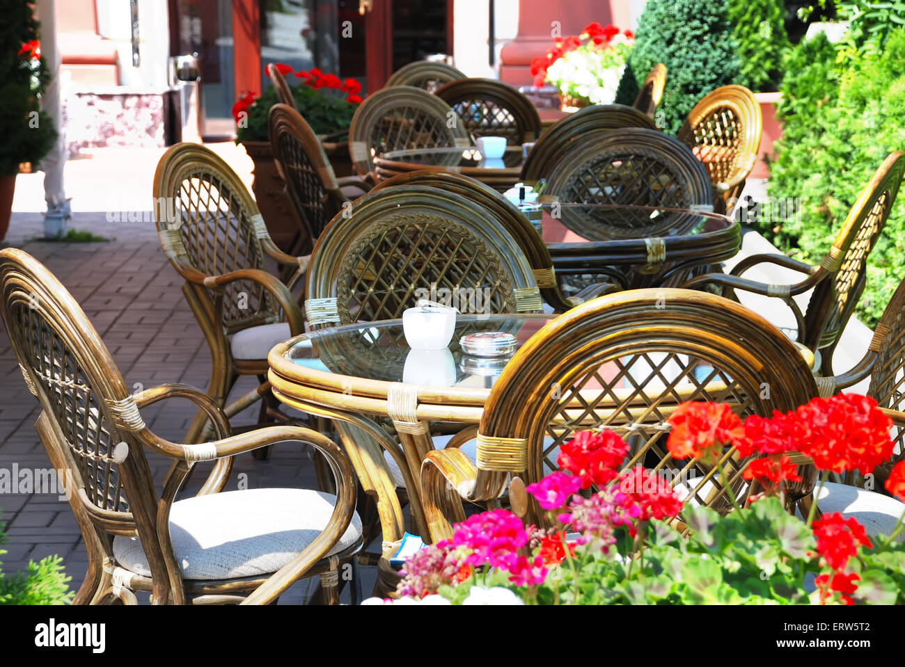 Interior of a summer open-air cafe Stock Photo - Alamy