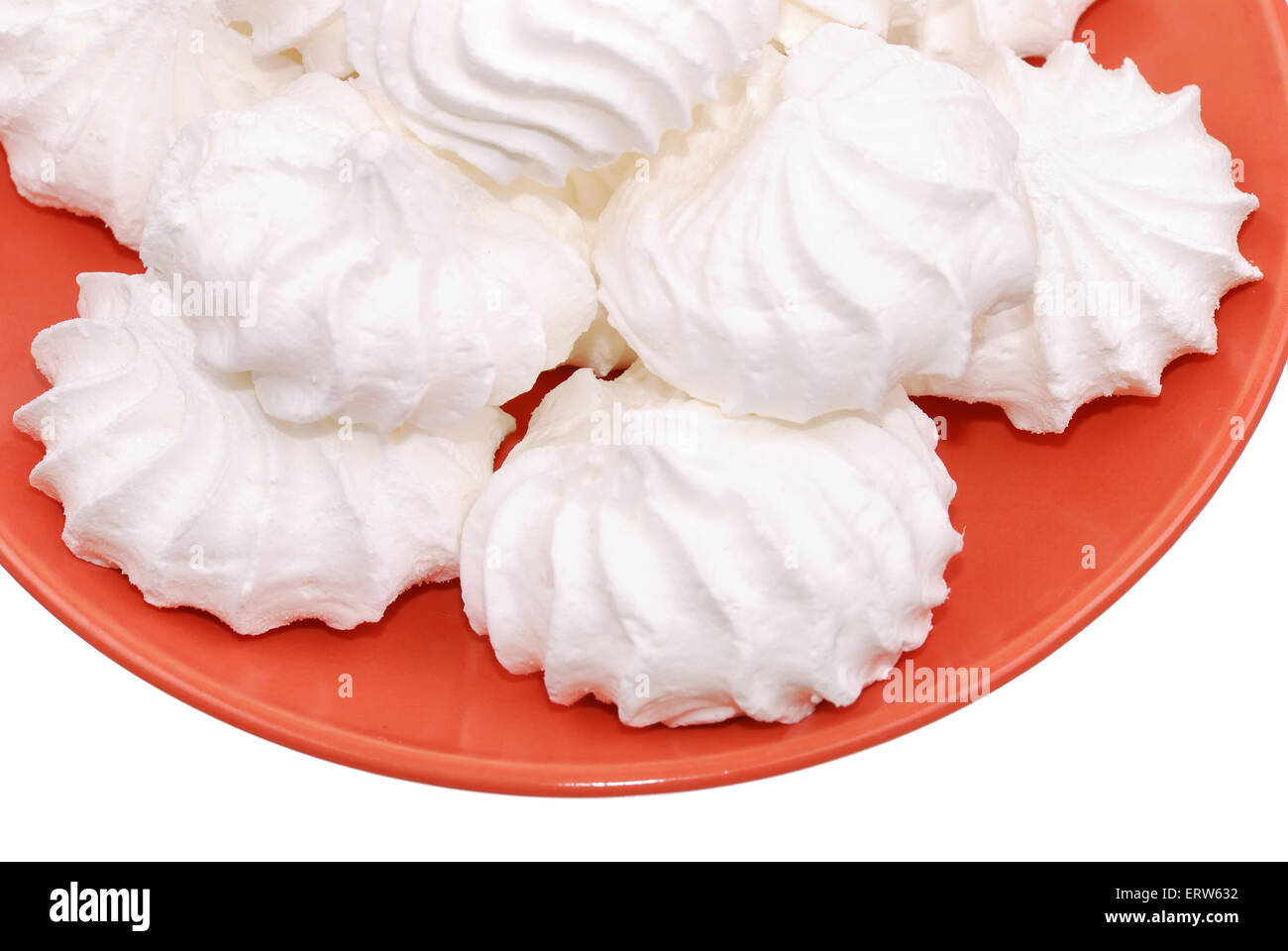 Plate with a white zephyr isolated on white Stock Photo - Alamy