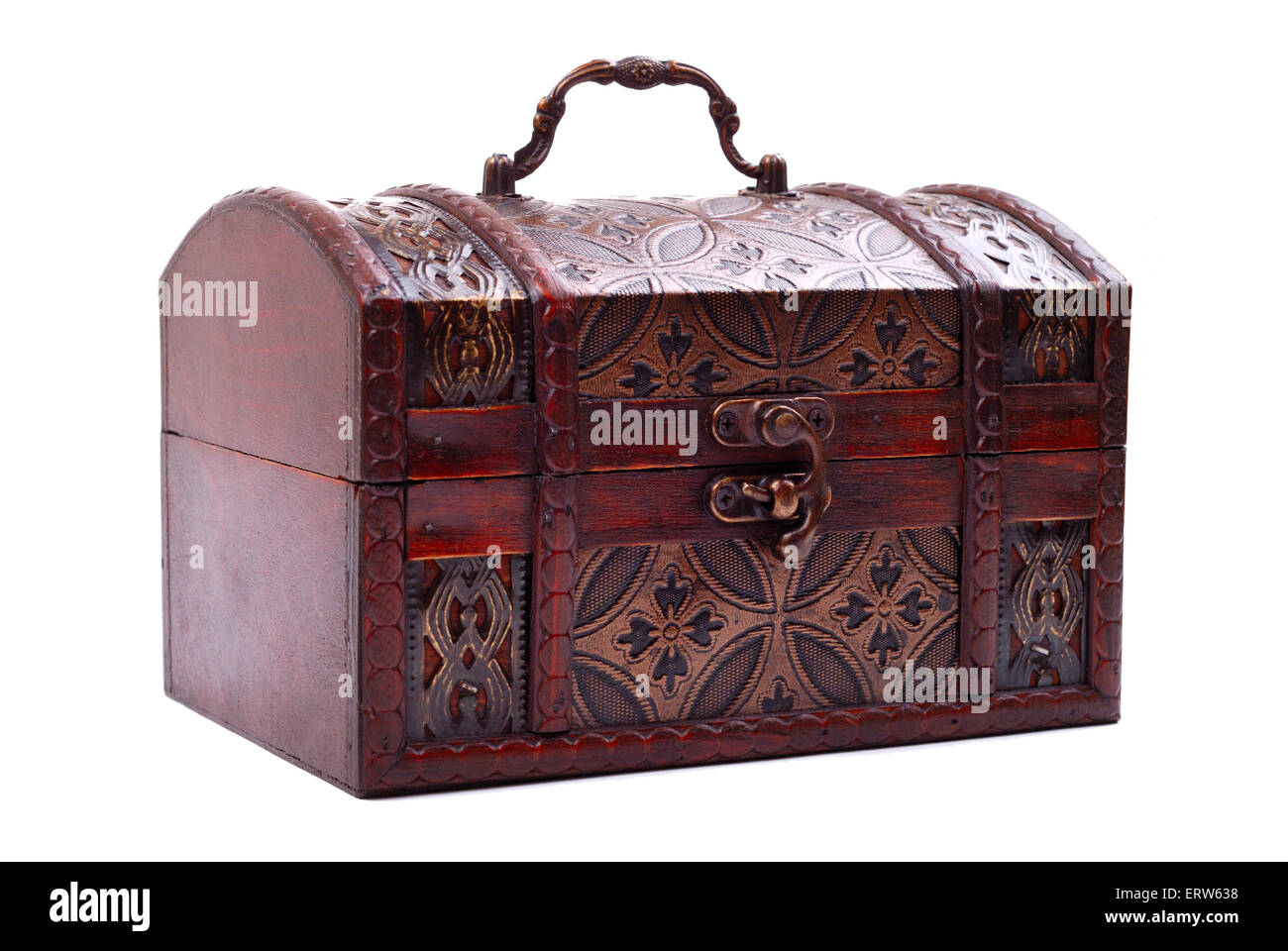 closed and locked treasure chest on white background Stock Photo - Alamy