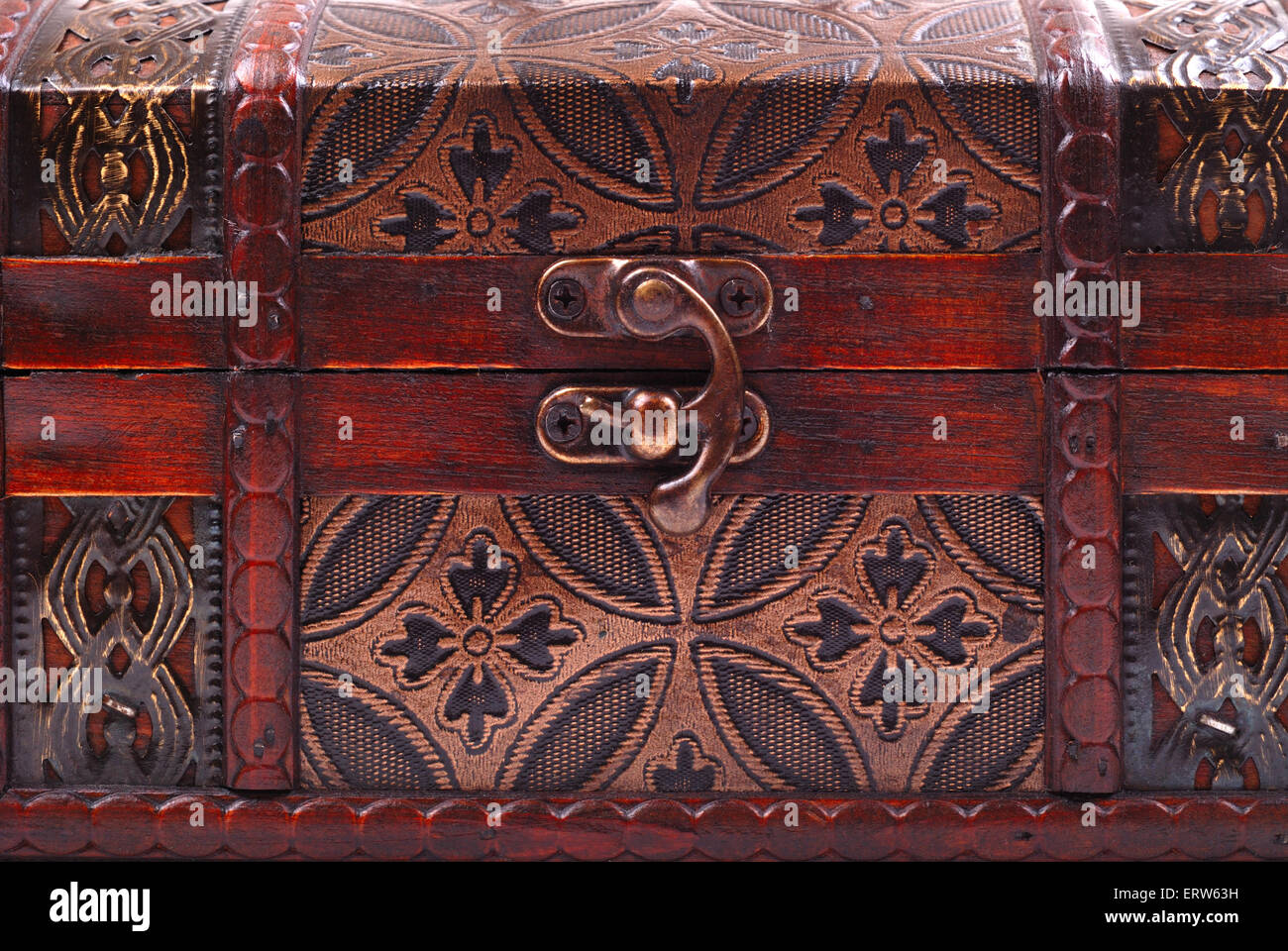 closed and locked treasure chest on white background Stock Photo - Alamy