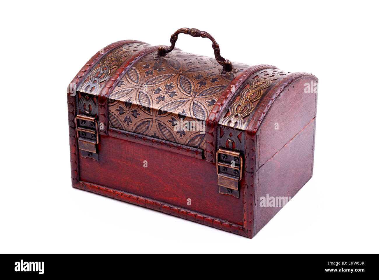 closed and locked treasure chest on white background Stock Photo - Alamy
