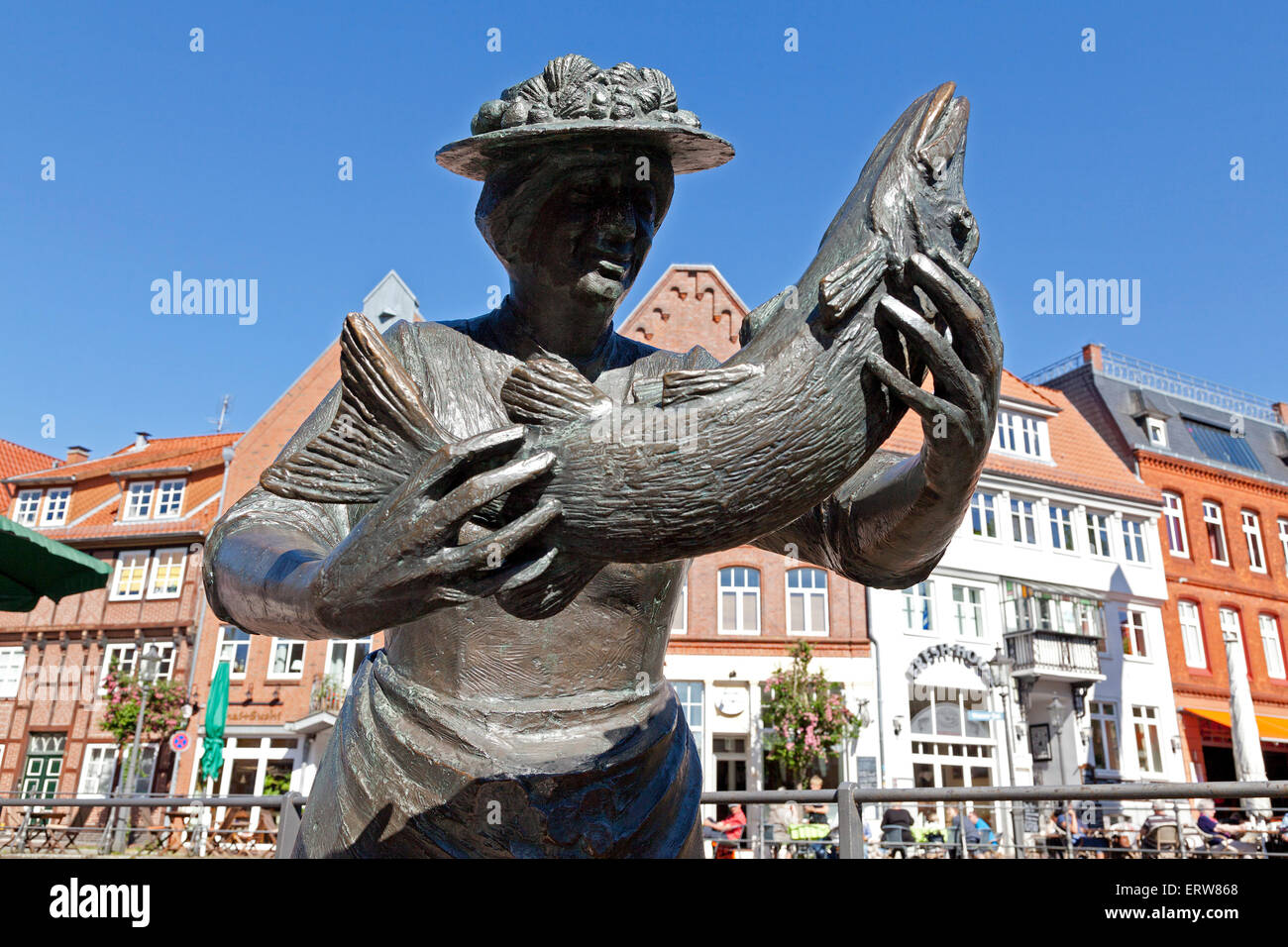 statue of a fish monger, Old Harbour, Stade, Lower Saxony, Germany ...