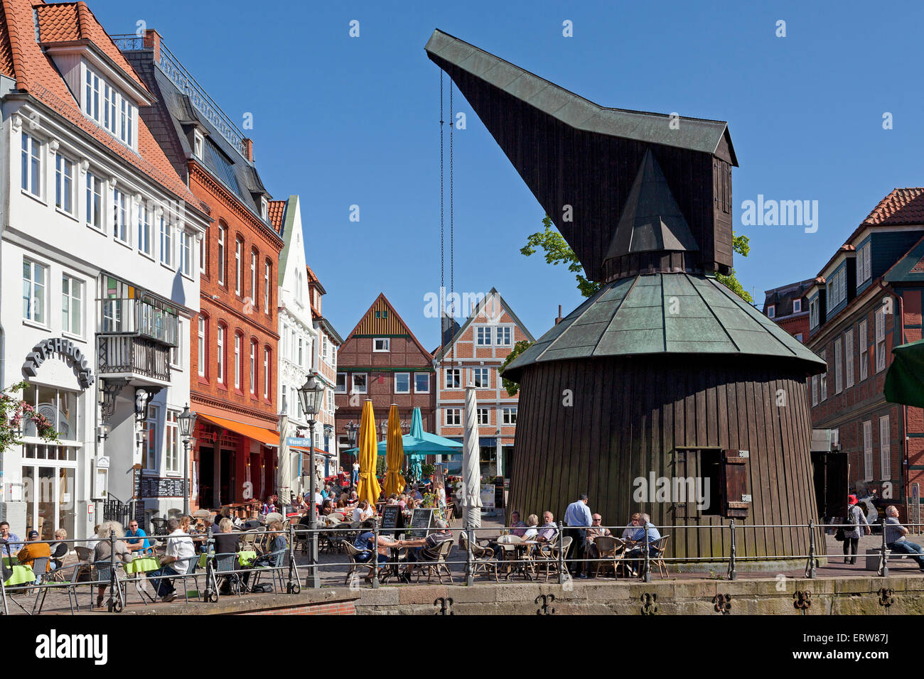 Old Wooden Crane, Old Harbour, Stade, Lower Saxony, Germany Stock Photo ...