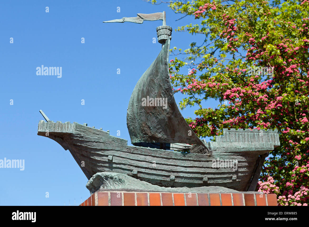 statue of a sailing ship, Old Harbour, Stade, Lower Saxony, Germany ...