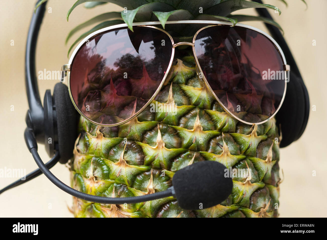 Cool pineapple with sunglasses and headset in summer themed photo Stock ...