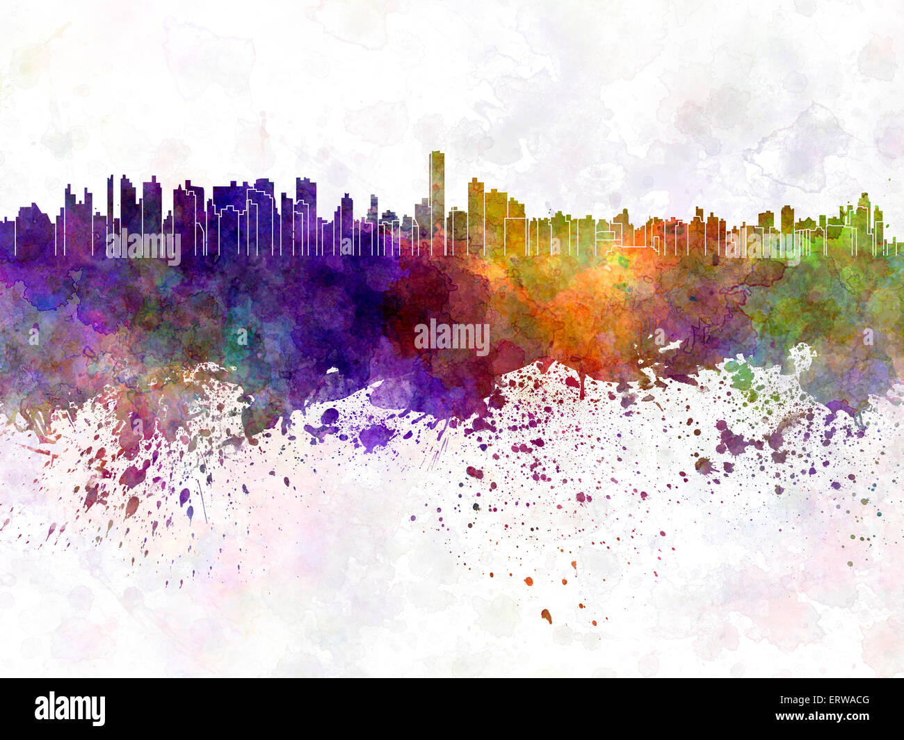 Asuncion skyline in watercolor background Stock Photo - Alamy