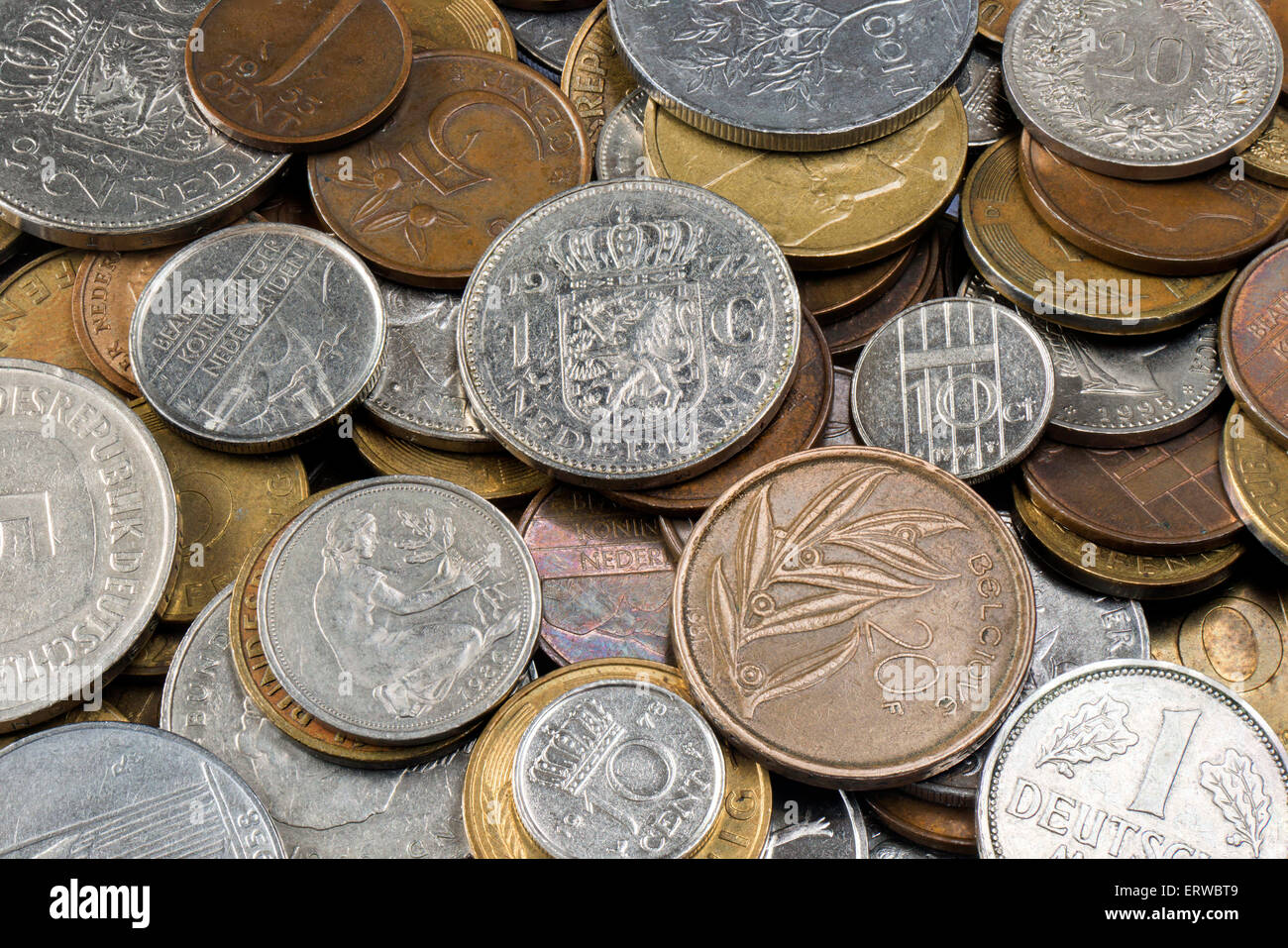 Old European coins before the introduction of the Euro Stock Photo - Alamy