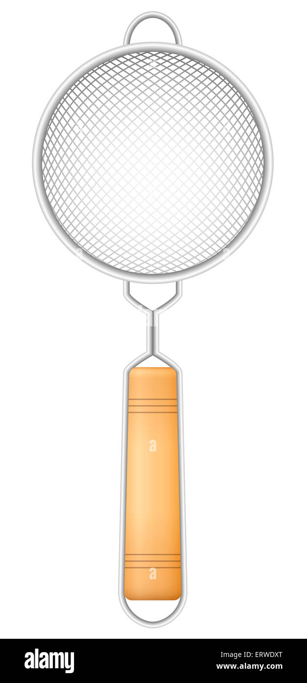 Metallic strainer with wooden handle Stock Photo - Alamy