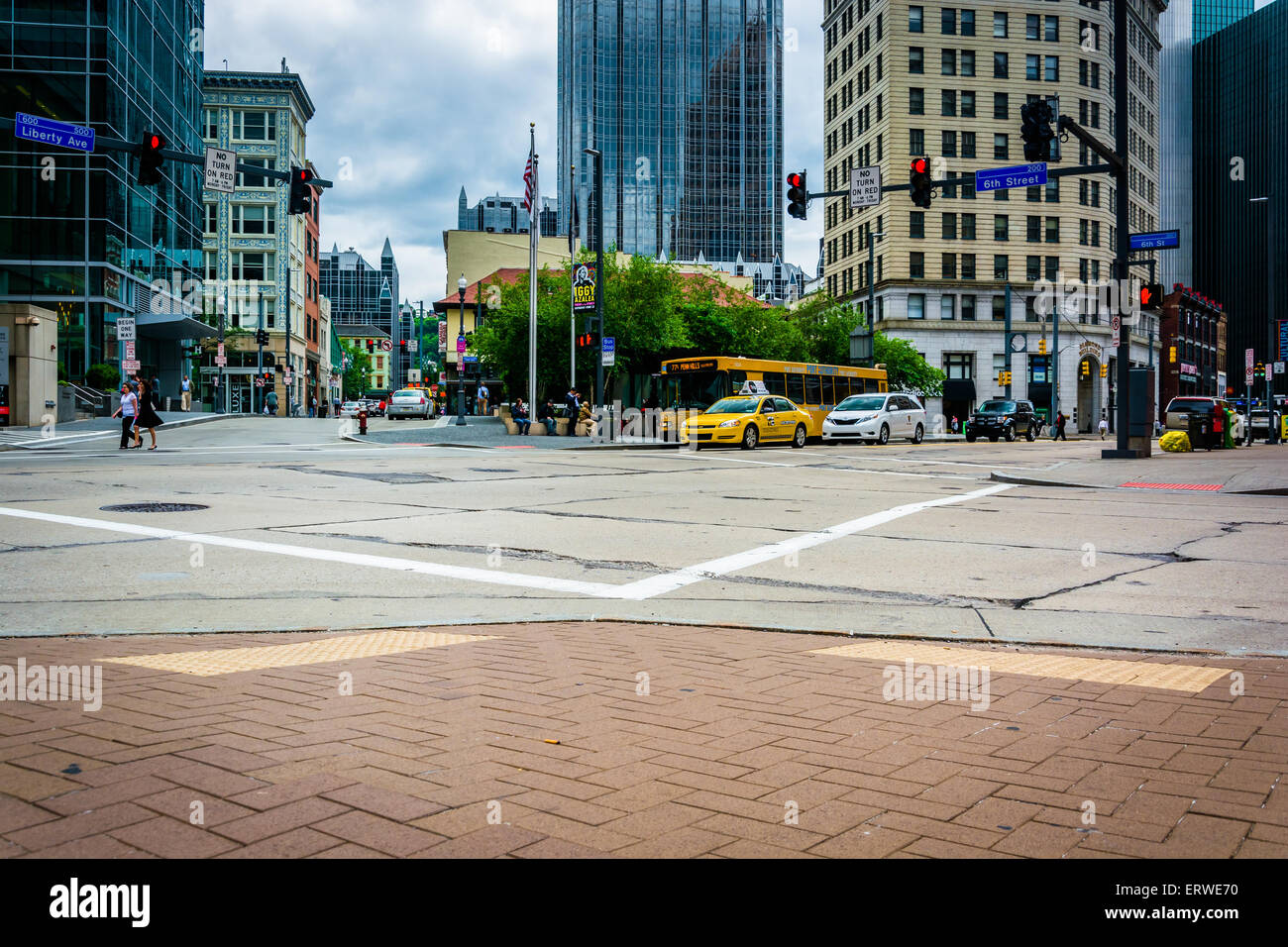 Buildings and intersection in downtown Pittsburgh, Pennsylvania Stock ...