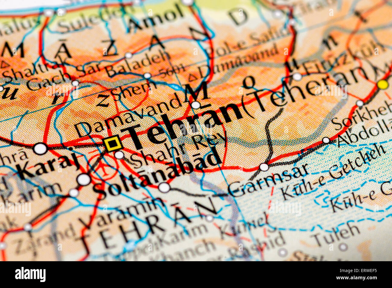 Close up of map of Tehran, capital city of Iran Stock Photo - Alamy