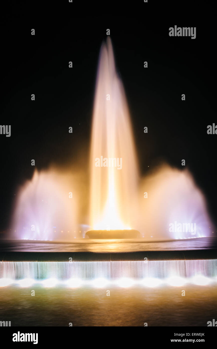 The fountain at night, at Point State Park, in Pittsburgh, Pennsylvania ...