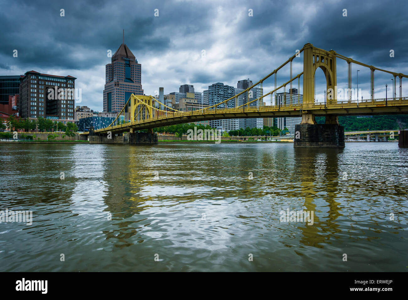 The skyline and Roberto Clemente Bridge, seen from Allegheny Landing ...