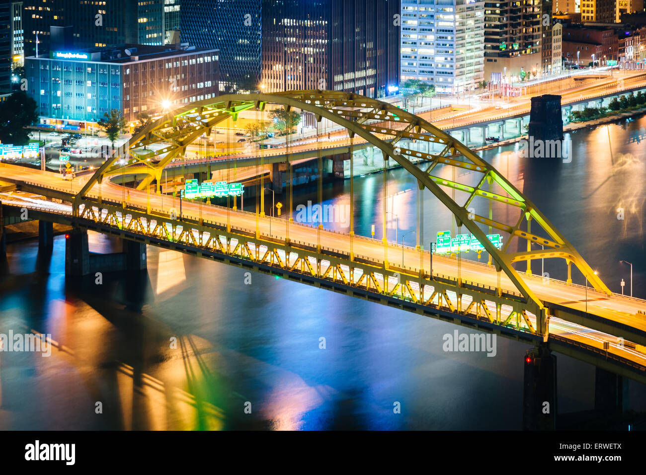 View of the Smithfield Street Bridge at night from Grandview Avenue in ...