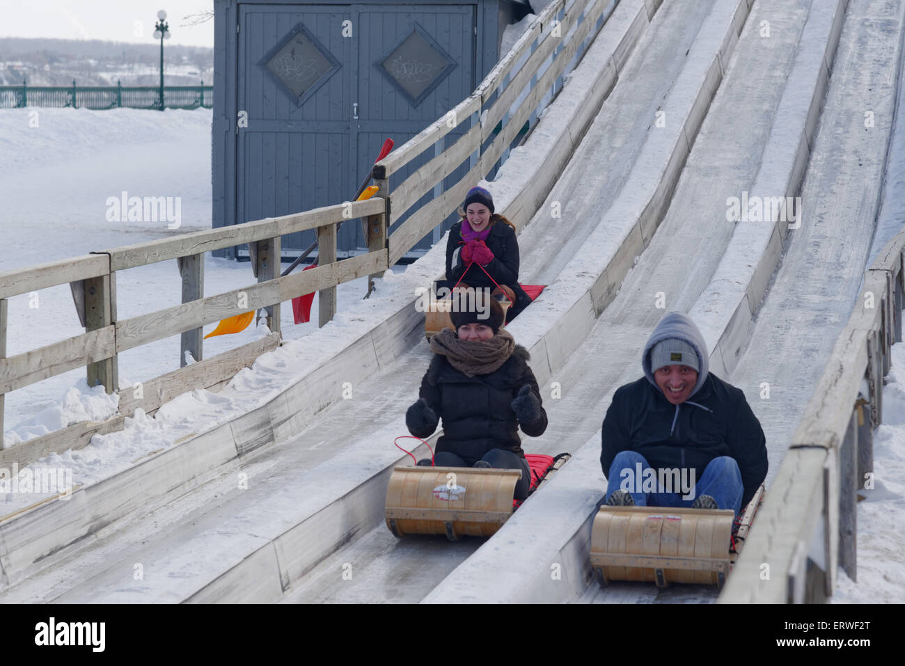 People sledging on the 1884 sledge run on Terrasse Dufferin Quebec City ...