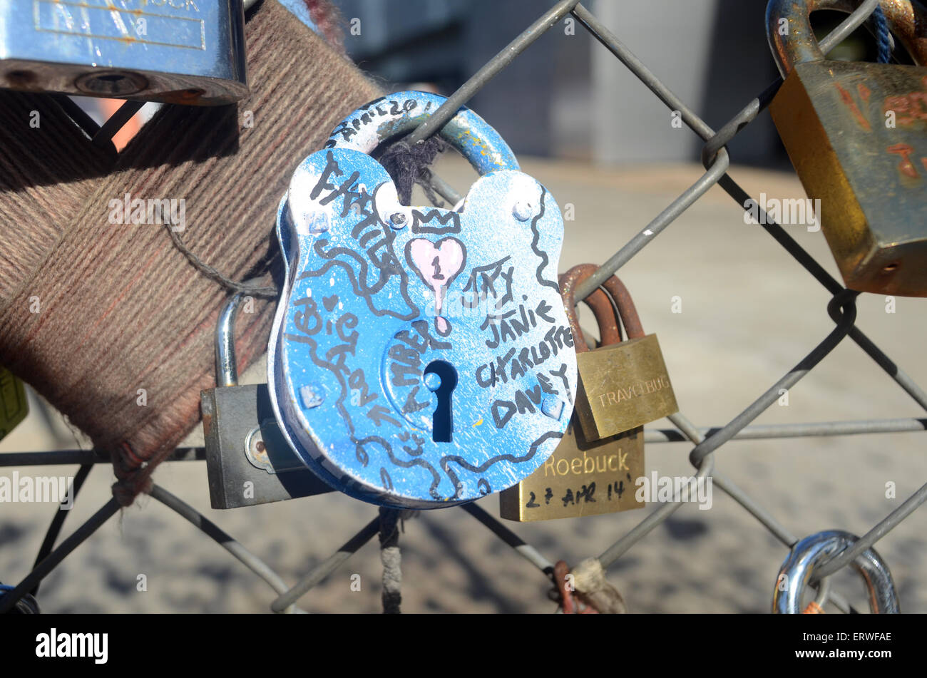 London,UK,7 June 2015,Hundreds padlocks bearing names lovers have ...