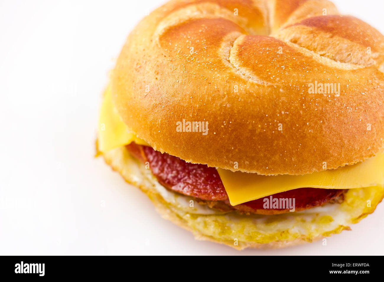 Taylor ham, pork roll, egg and cheese breakfast sandwich on a kaiser ...
