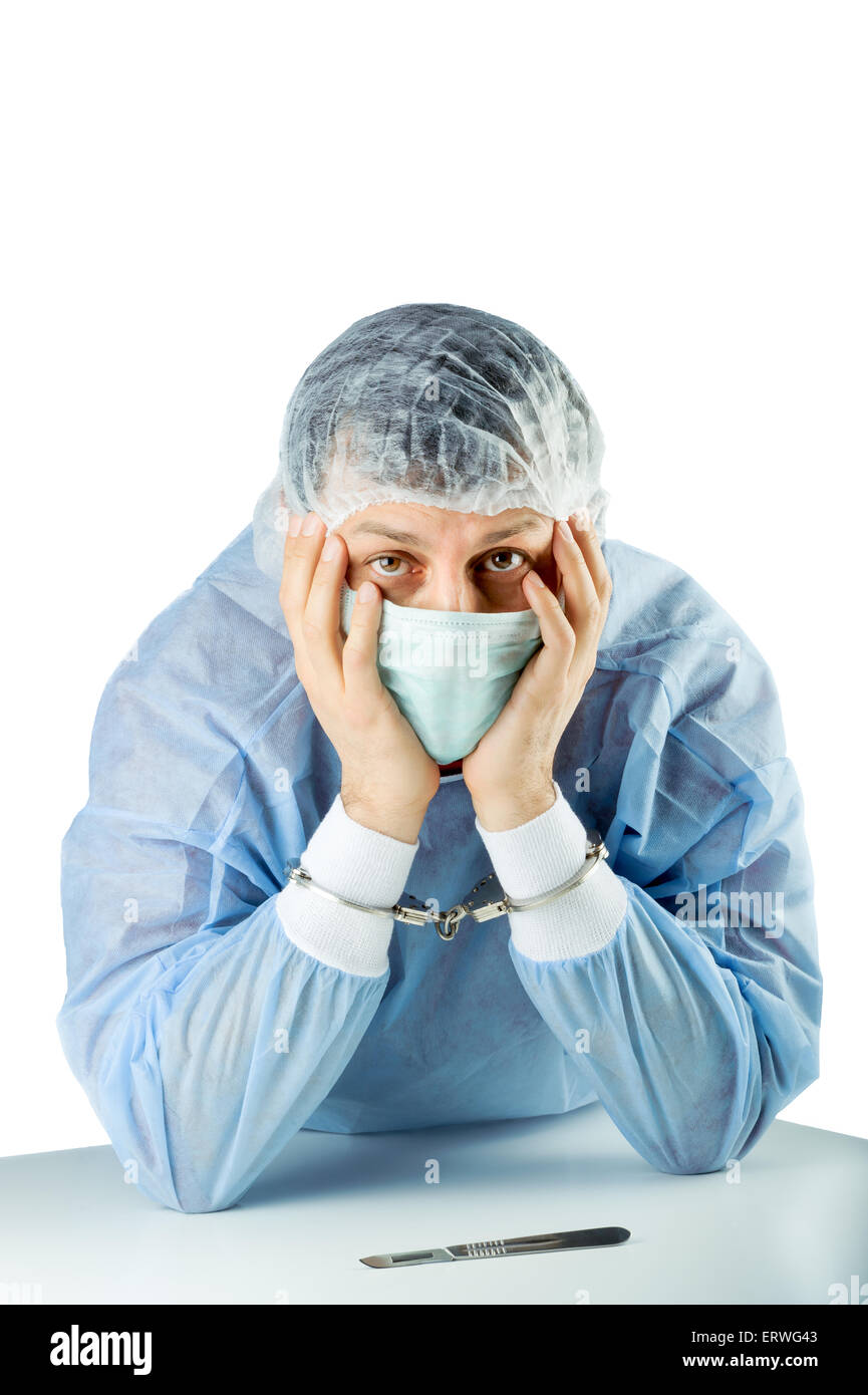 failure guilty doctor regretful criminal handcuffed surgeon isolated on ...