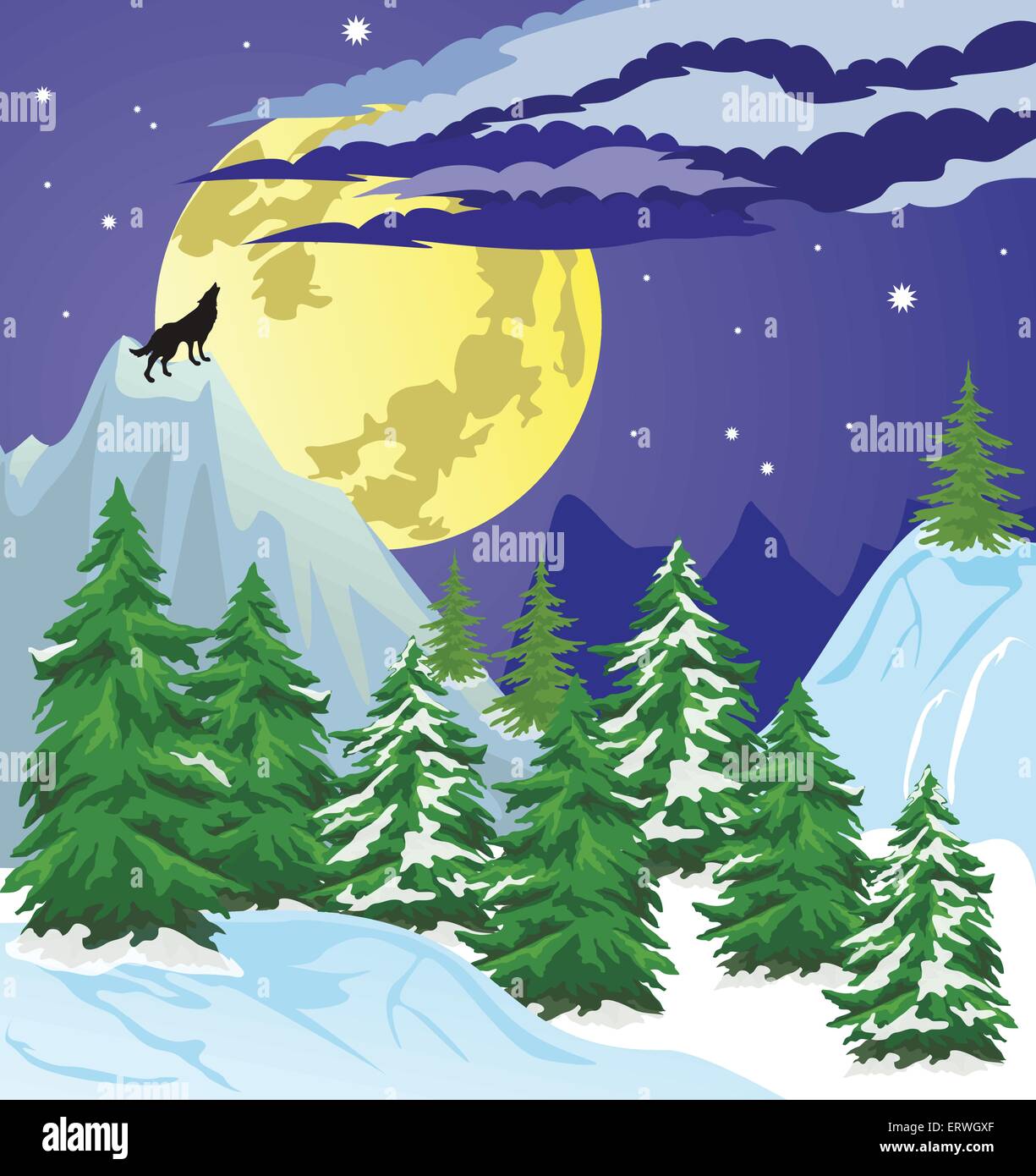Beautiful scene snowy forest Stock Vector Images - Alamy
