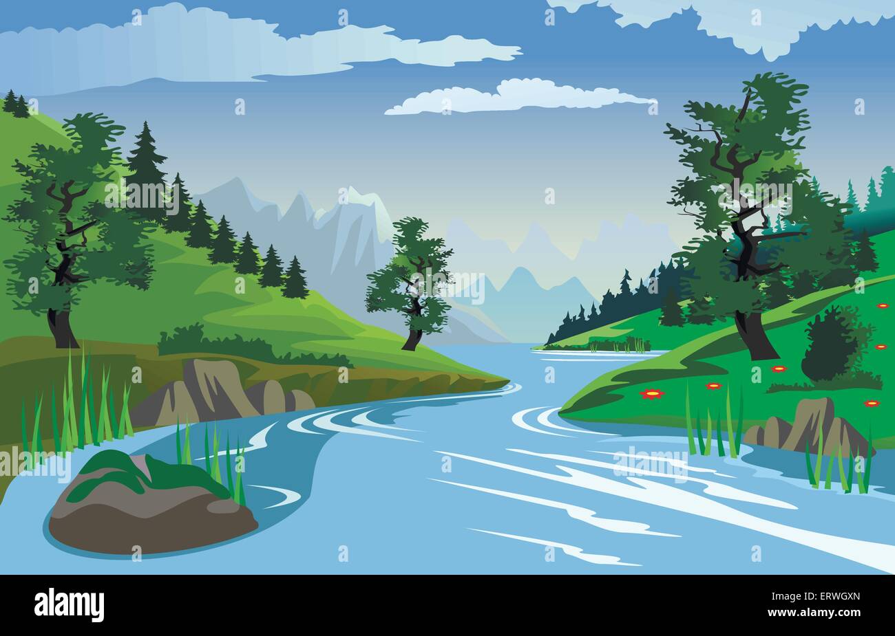 River flowing through hills Stock Vector Image & Art - Alamy