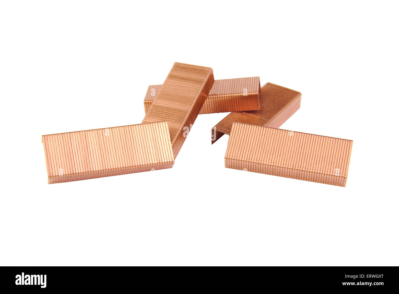 Bunch of golden staples wires isolated on white background Stock Photo ...