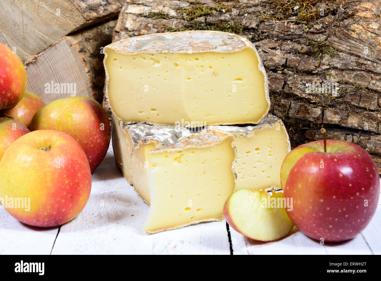 french cheeses with yellow and red apples Stock Photo - Alamy