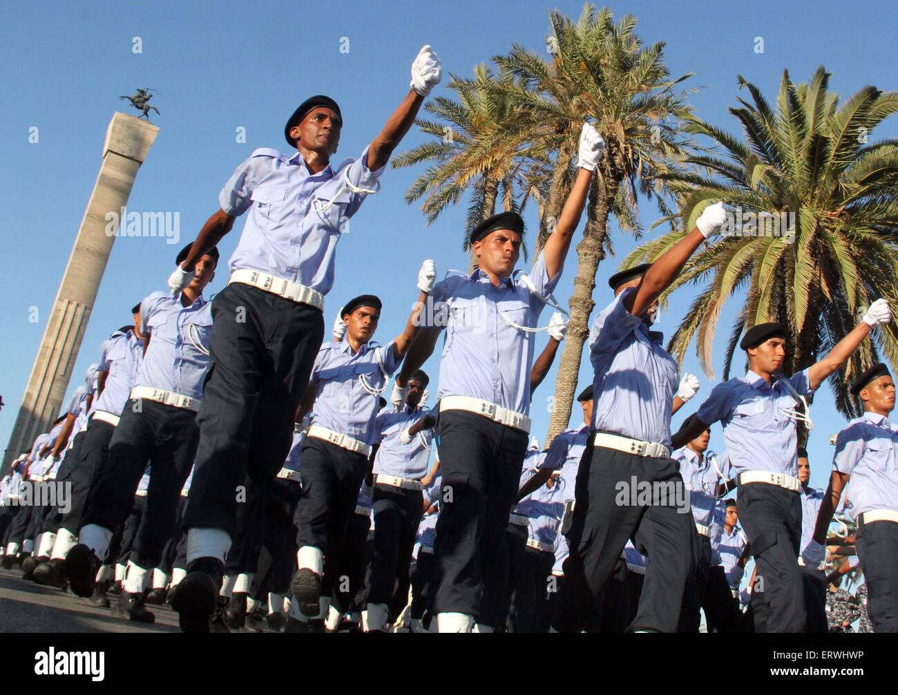 Tripoli. 8th June, 2015. Members from Libyan police march during a ...