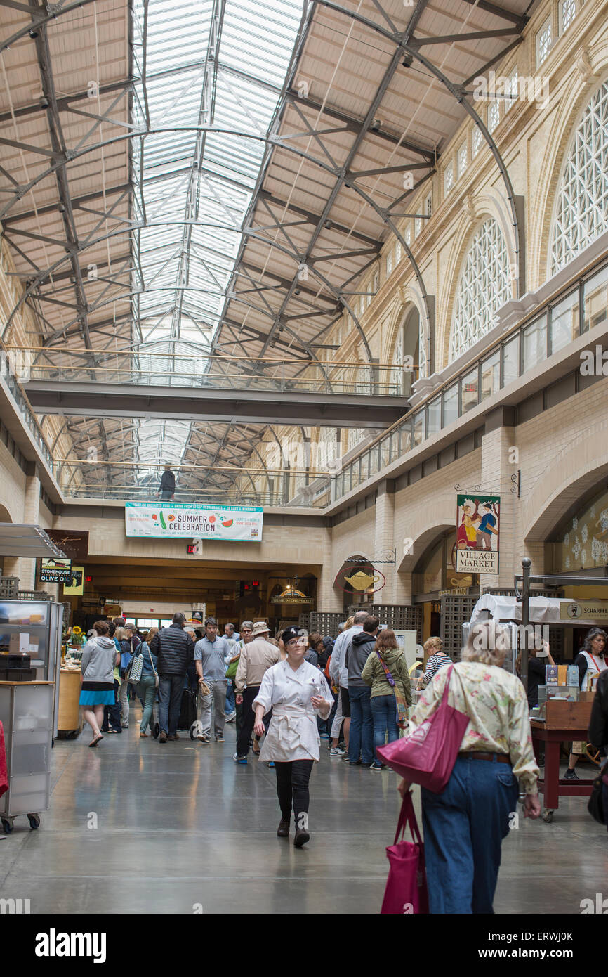 Interior of San Francisco's Ferry Building with a variety of food ...
