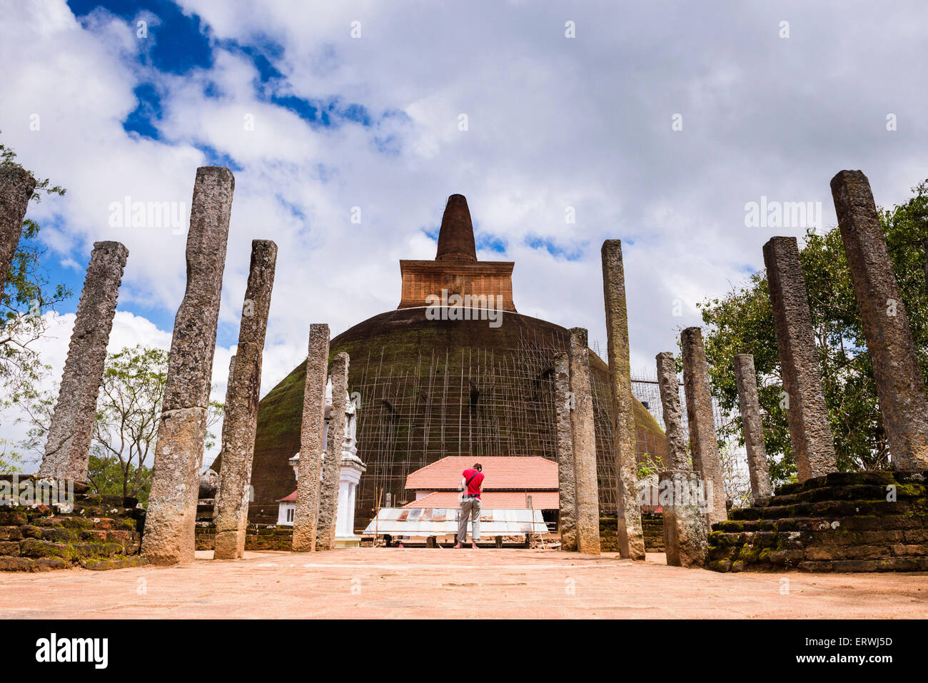 Sacred City of Anuradhapura, tourist at the Abhayagiri Dagoba, Abhayagiri Monastery, Sri Lanka ...