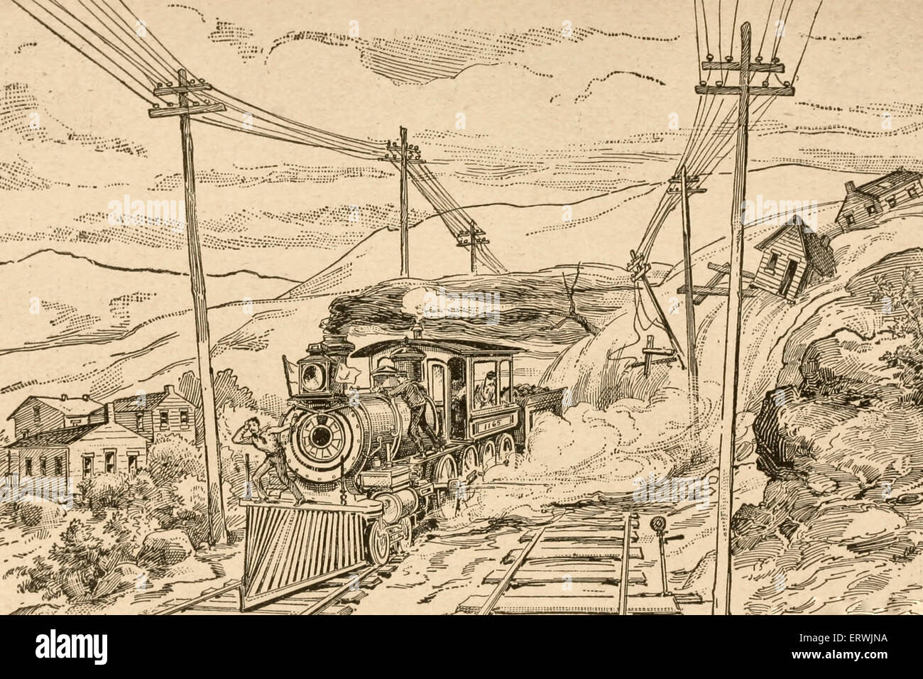 Fleeing Engine - A locomotive fleeing the onrush ing water - Johnstown ...