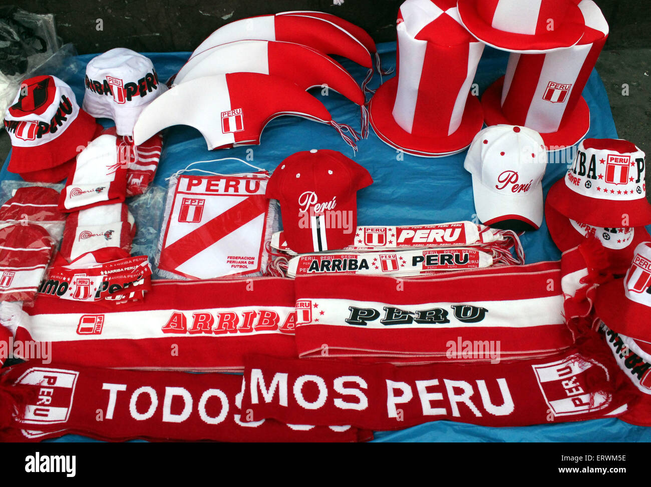 Lima. 3rd June, 2015. Image taken on June 3, 2015 shows jerseys, caps ...