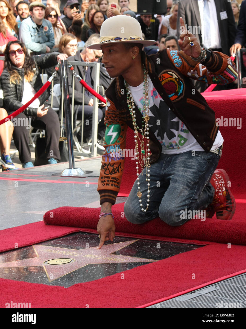Pharrell Williams Hollywood Walk of Fame Star Ceremony in front of the ...
