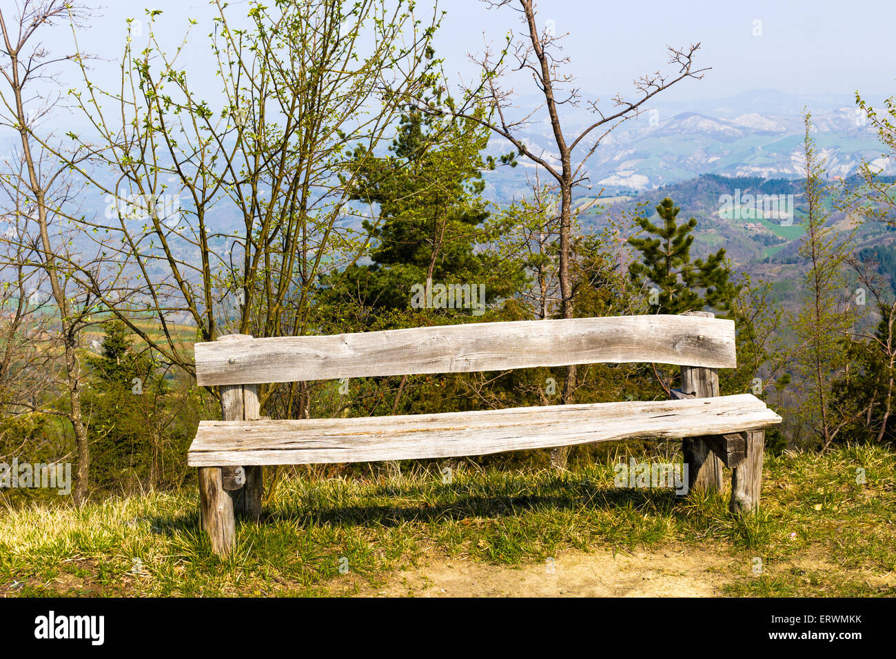 Wood bench in countryside Stock Photo - Alamy