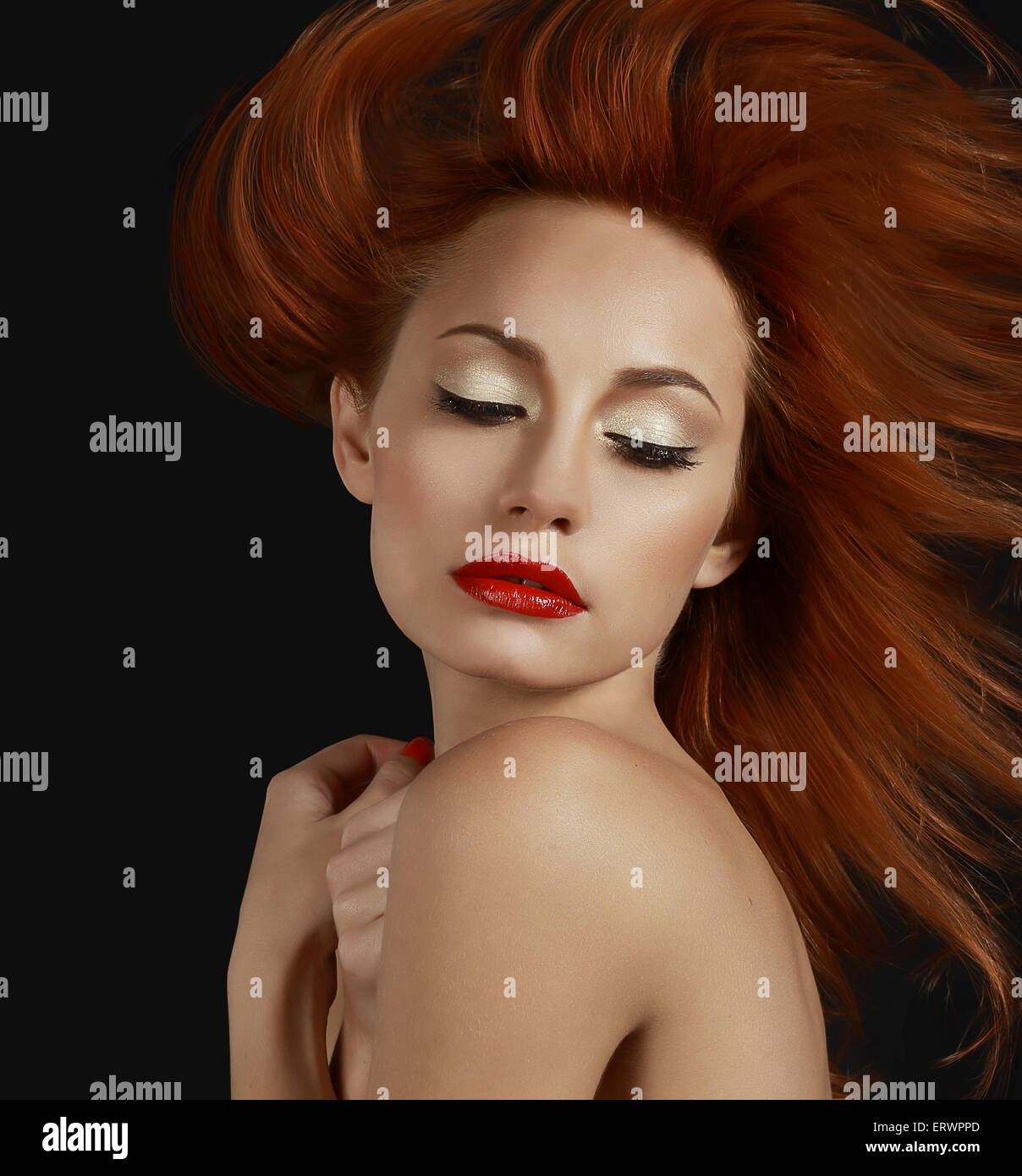 Desirable Redhead woman with Red Lips Stock Photo - Alamy