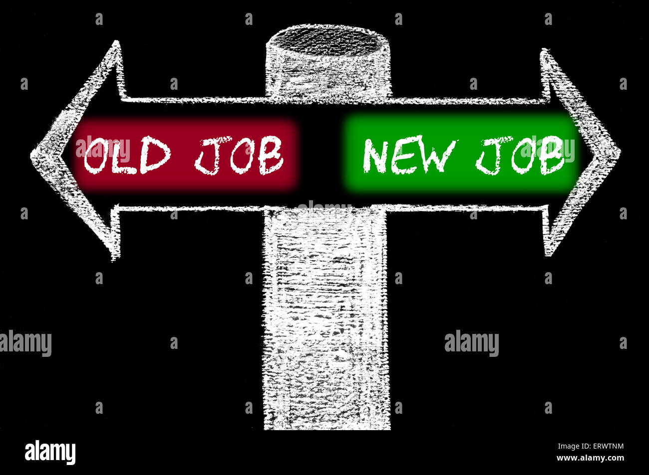 Opposite arrows with Old Job versus New Job words. Hand drawing with ...