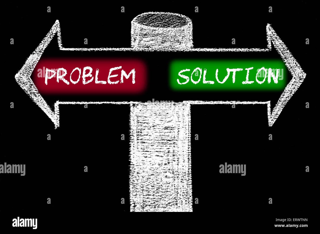 Opposite arrows with Problem versus Solution. Hand drawing with chalk ...