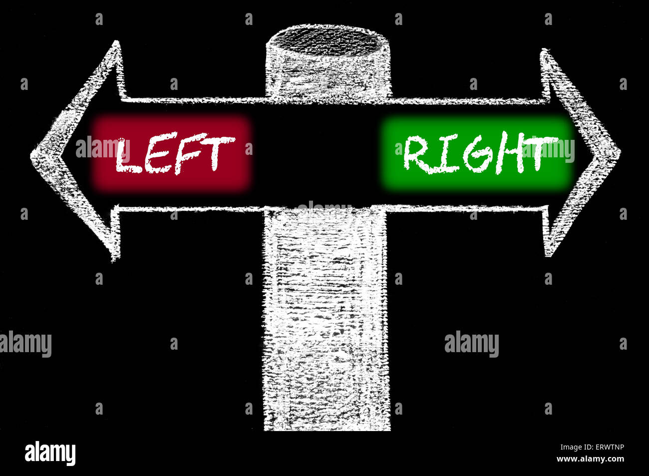 Opposite arrows with Left versus Right. Hand drawing with chalk on ...