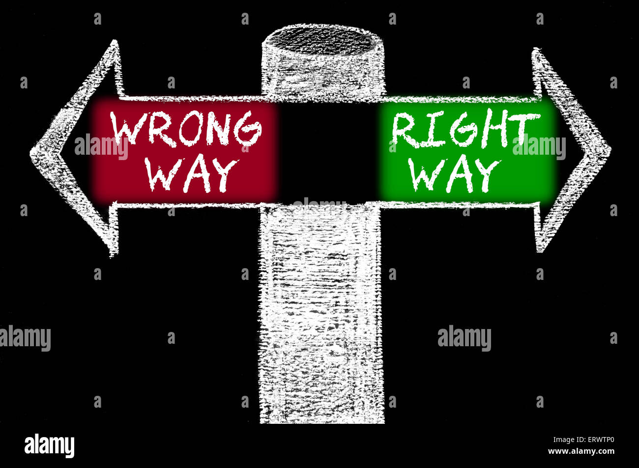 Opposite arrows with Wrong Way versus Right Way. Hand drawing with ...