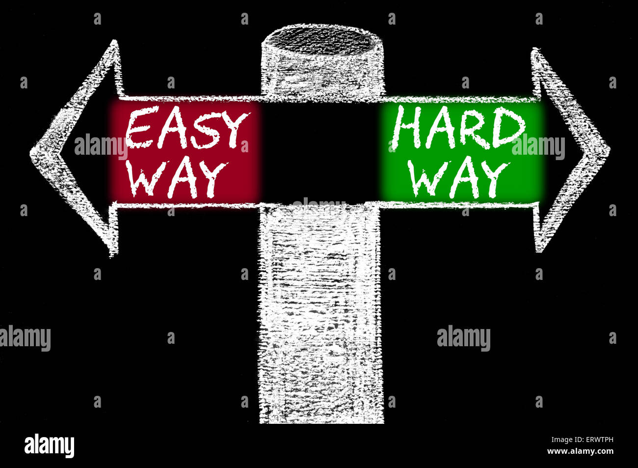 Opposite arrows with Easy Way versus Hard Way. Hand drawing with chalk ...