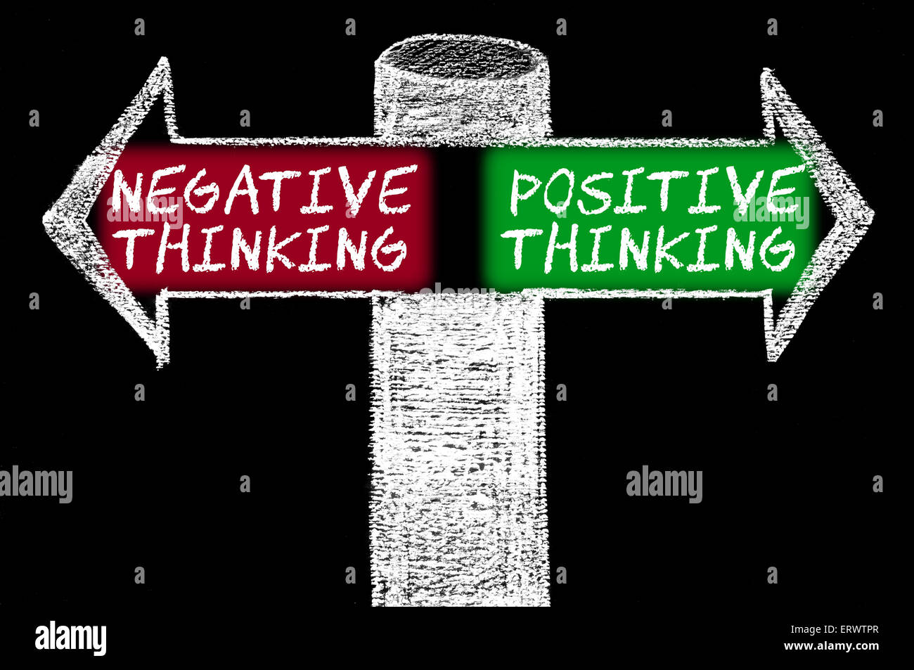 Opposite arrows with Negative versus Positive Thinking. Hand drawing ...
