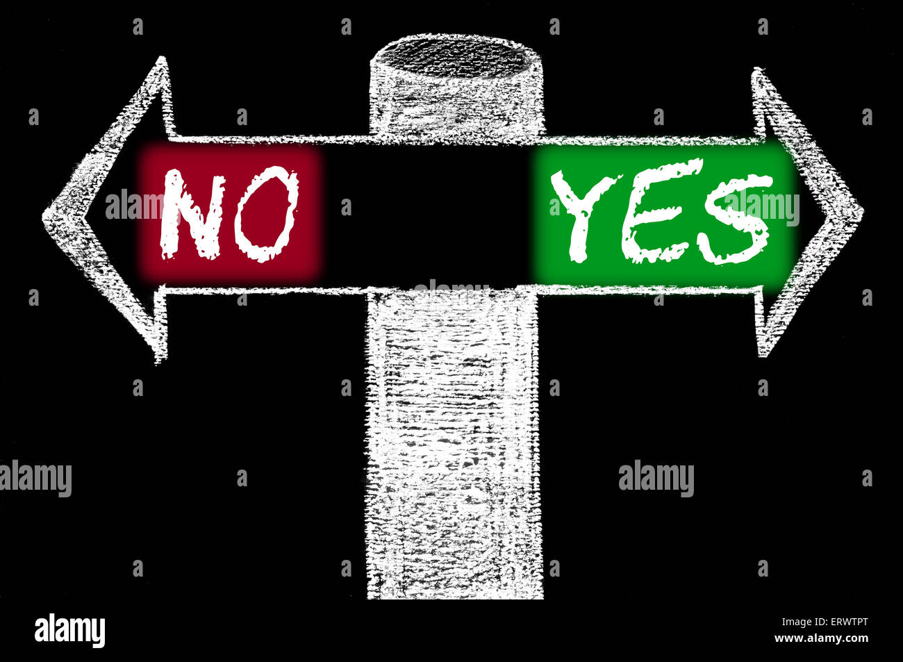 Opposite arrows with NO versus YES. Hand drawing with chalk on ...