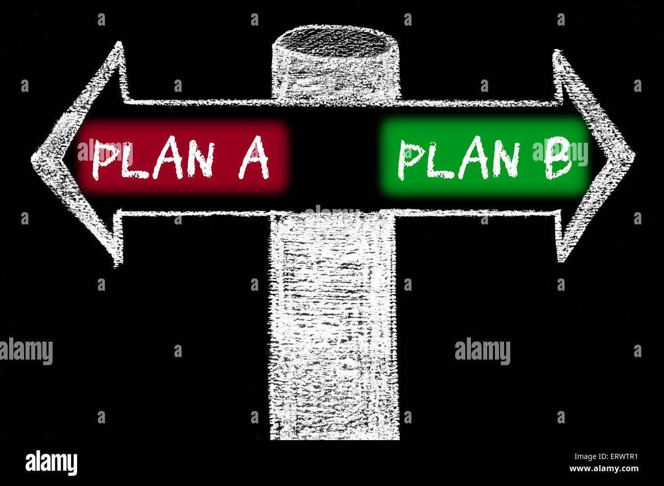 Opposite arrows with Plan A versus Plan B. Hand drawing with chalk on ...