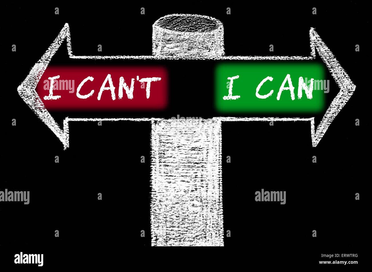 Opposite arrows with I Can't versus I Can. Hand drawing with chalk on ...