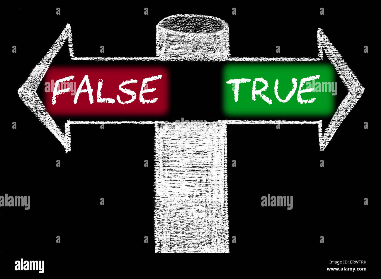 Opposite arrows with False versus True. Hand drawing with chalk on ...