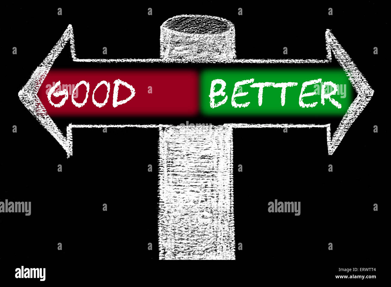Opposite arrows with Good versus Better. Hand drawing with chalk on ...